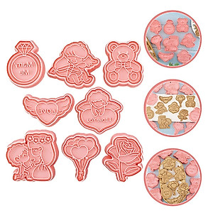 Gadpiparty Gadpiparty Valentine's Day Cookie Cutter Set Cookie Stamp Included 3D Diamond Ring Cute Bear Love Heart Balloons,Rose Angel, Romantic Proposal Cookie Cutters for Party Baking Decoration