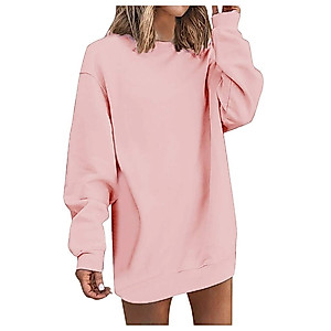 Shakumy Women Long Sleeve Elegant Tunic Dress Casual Loose Crew Neck Plain Pullover Tops Sweatshirts Sweater Dress Dress