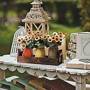 DUOER Mason Jar Centerpiece for Table Decorative Wood Tray with 3 Painted Jars Rustic Farmhouse Decor Centerpiece for Home Kitchen Dinning Living Room Decor,Brown