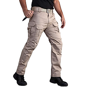 CARWORNIC Gear Men's Tactical Cargo Pants Waterpoof Lightweight Rip Stop EDC Military Combat Trousers (34W x 30L, Khaki-2)