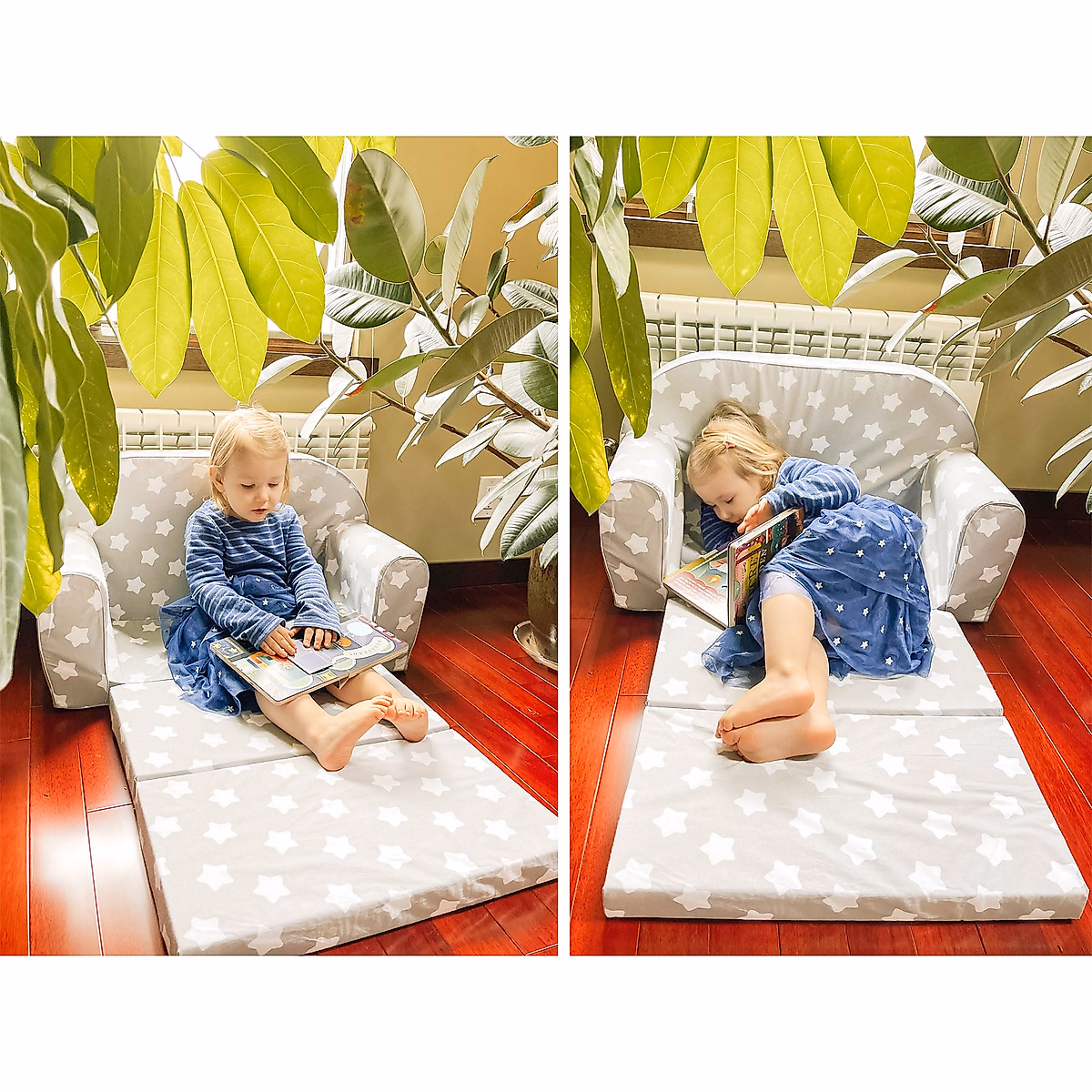 Delsit Kids Couch for Toddlers - 2 in 1 Convertible Foam Sofa to Lounger, Comfy Flip Out Lounge Chair for Children, Made in Europe