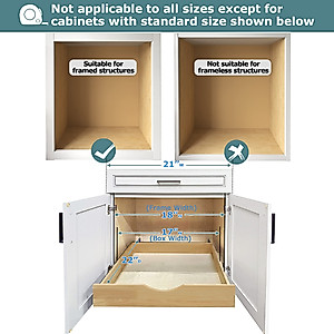 WelFurGeer 17'' Width Pull Out Drawers for Kitchen Cabinets, Cabinet Organizers and Storage, Slide Out Cabinet Drawer, Slide Out Drawer Organizer, Wood Rack for Kitchen, Bathroom (17''W x 21''D)
