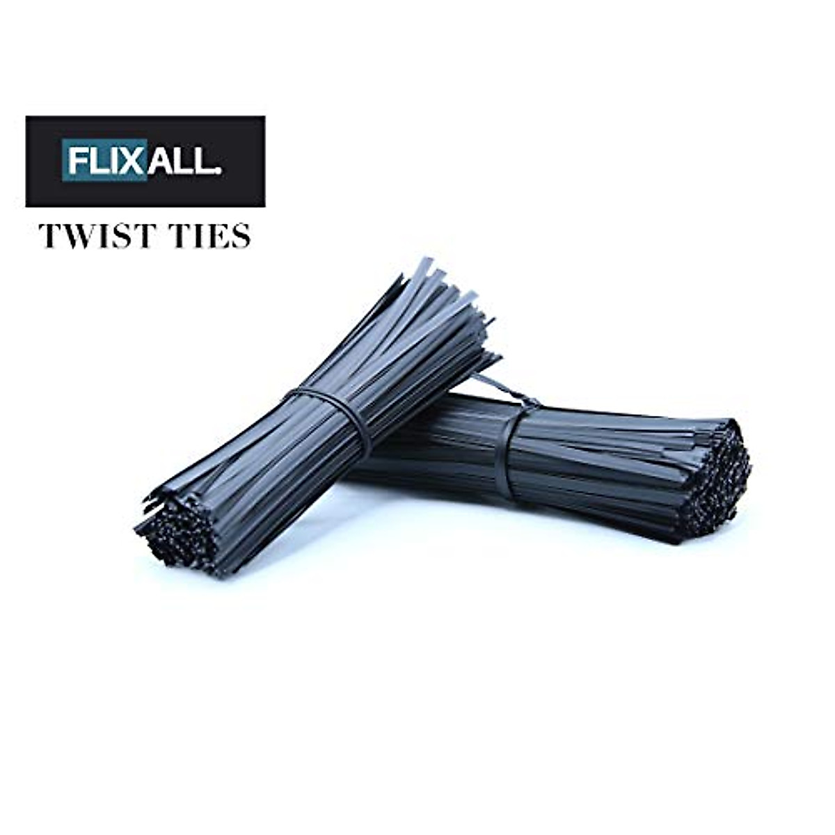 Flixall. 5 inches Twist Ties Pack of 100 - Premium Quality Reusable Black Plastic Coated Twist Ties for Bags, Cords - Bread Ties for Household