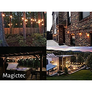 Magictec LED Shatterproof String Lights Commercial Grade with 15 Hanging Sockets 48 Ft Black Outdoor Weatherproof Cord Strand for Patio Garden Porch Backyard Bistro Gazebo Party Deck Yard, 2 Pack