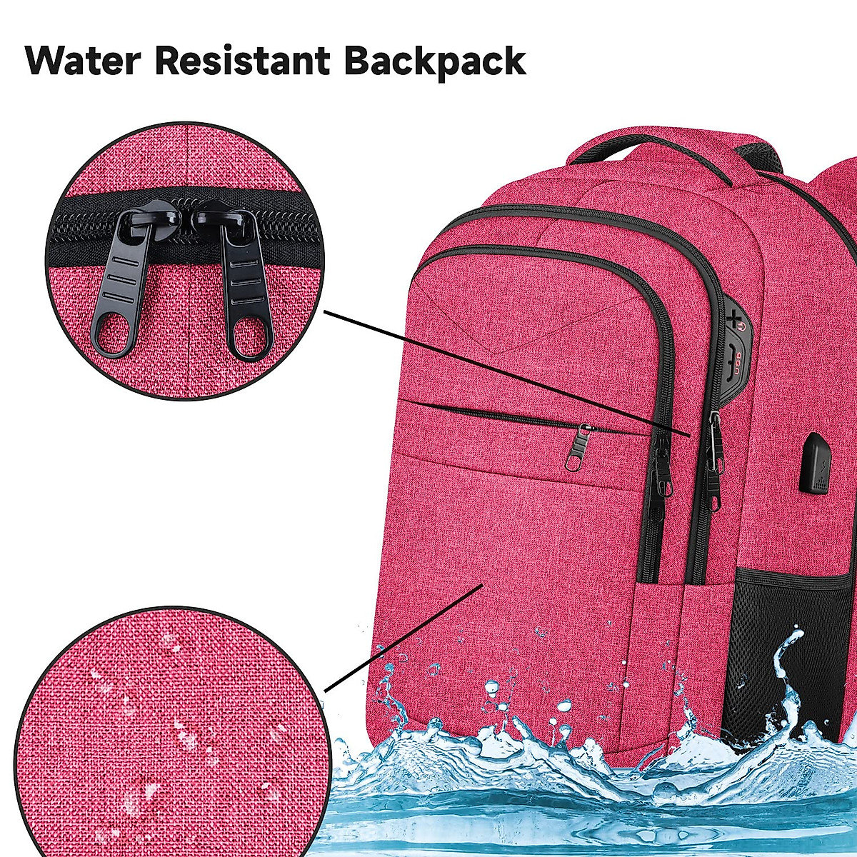 Lapsouno Extra Large Backpack, Carry on Backpack, 17.3 Inch Travel Laptop Backpack, Water Resistant Casual Hiking Daypack, Computer Bag with USB Port, College School Business Backpack for Women, Pink