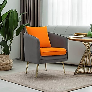 MoNiBloom Single Sofa Chair Modern Upholstered Accent Chair Armchair w/Backrest Pillow, Orange/Gray Contrasting Colors Upholstered Bedroom Barrel Chair Mid Century Modern Comfy Suede Singel Armchair