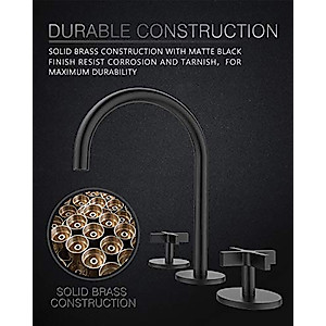 Matte Black Bathroom Faucet, Indare 8-inch Brass Widespread Faucet for Bathroom Sink 3 Holes with Pop-up Drain Assembly and Supply Lines Preassembled, 110101-PB