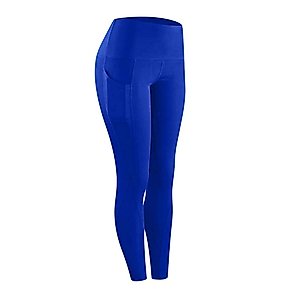 Women's Yoga Pants with Pocket High Waisted Tummy Control Gym Athletic Leggings Running Workout Pants Blue