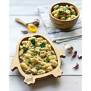 Bamboo Baby Plate with Suction - Kids and Toddler Suction Cup Plate for Babies, Non-toxic All-Natural Bamboo Baby Food Plate Stays Cool to the Touch for Baby-Led Weaning (Penguin-Yellow)