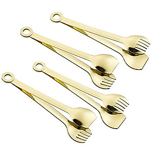 Mini Appetizer Tongs Stainless Steel Set of 4, MSY BIGSUNNY Gold Plated Small Serving Tongs, 6 Inch(15.2cm, Golden)