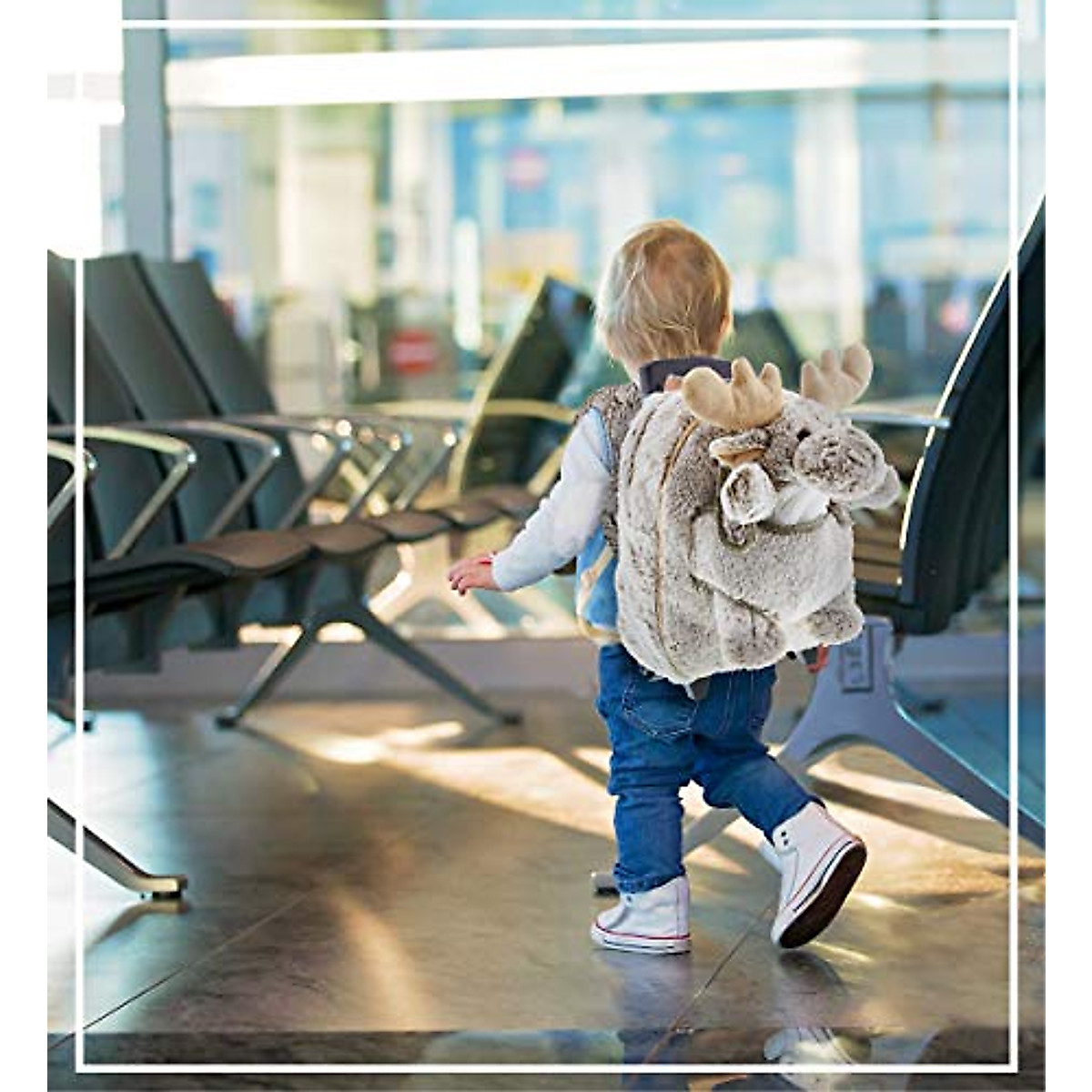 DolliBu Moose Plush Trolley & Purse Set - 3-in-1 Kids Trolley, Backpack, & Brown Moose Purse, Soft Plush Backpack on Wheels, Rolling Bag with Removable Plush Toy Purse - 15"