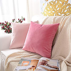 MERNETTE Pack of 2, Velvet Soft Decorative Square Throw Pillow Cover Cushion Covers Pillow case, Home Decor Decorations for Sofa Couch Bed Chair 22x22 Inch/55x55 cm (Pink)