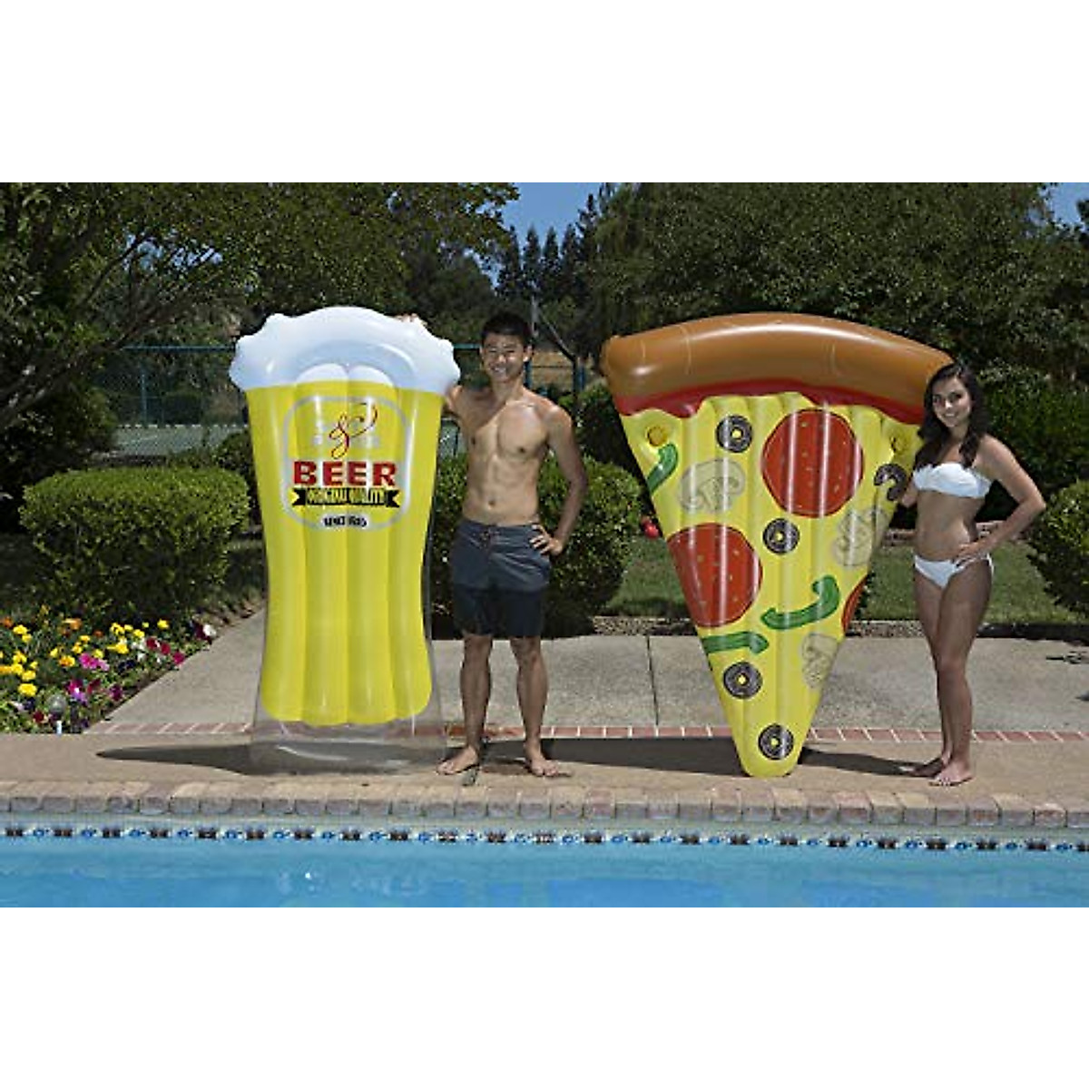 Poolmaster Inflatable Swimming Pool Mattress, Slice O' Pizza and Beer Mug Combo