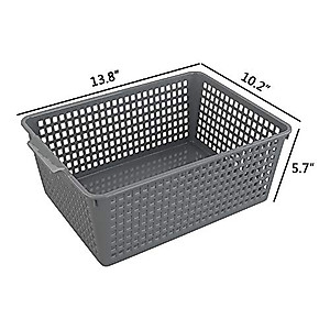 Gloreen Grey Plastic Weave Basket, Multipurpose Storage Basket For Organizer, 3 Packs