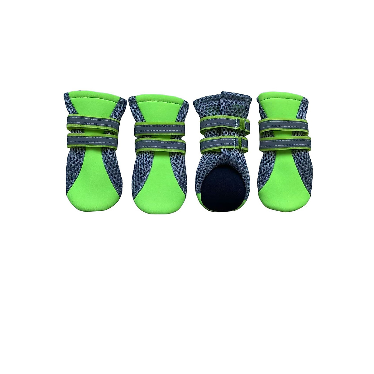LONSUNEER Puppy Soft Sole Nonslip Mesh Boots, with 2 Reflective Straps, Set of 4, Bright Green Size XXS