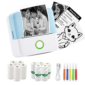 PRINHSJI Sticker Printer,Mini Thermal Printer,Inkless Pocket Printer Maker, Compatible with iOS + Android for Learning Assistance,Study Notes,Memo,Fun,Work,Journal, Kids Women Girls Gift(Pink)