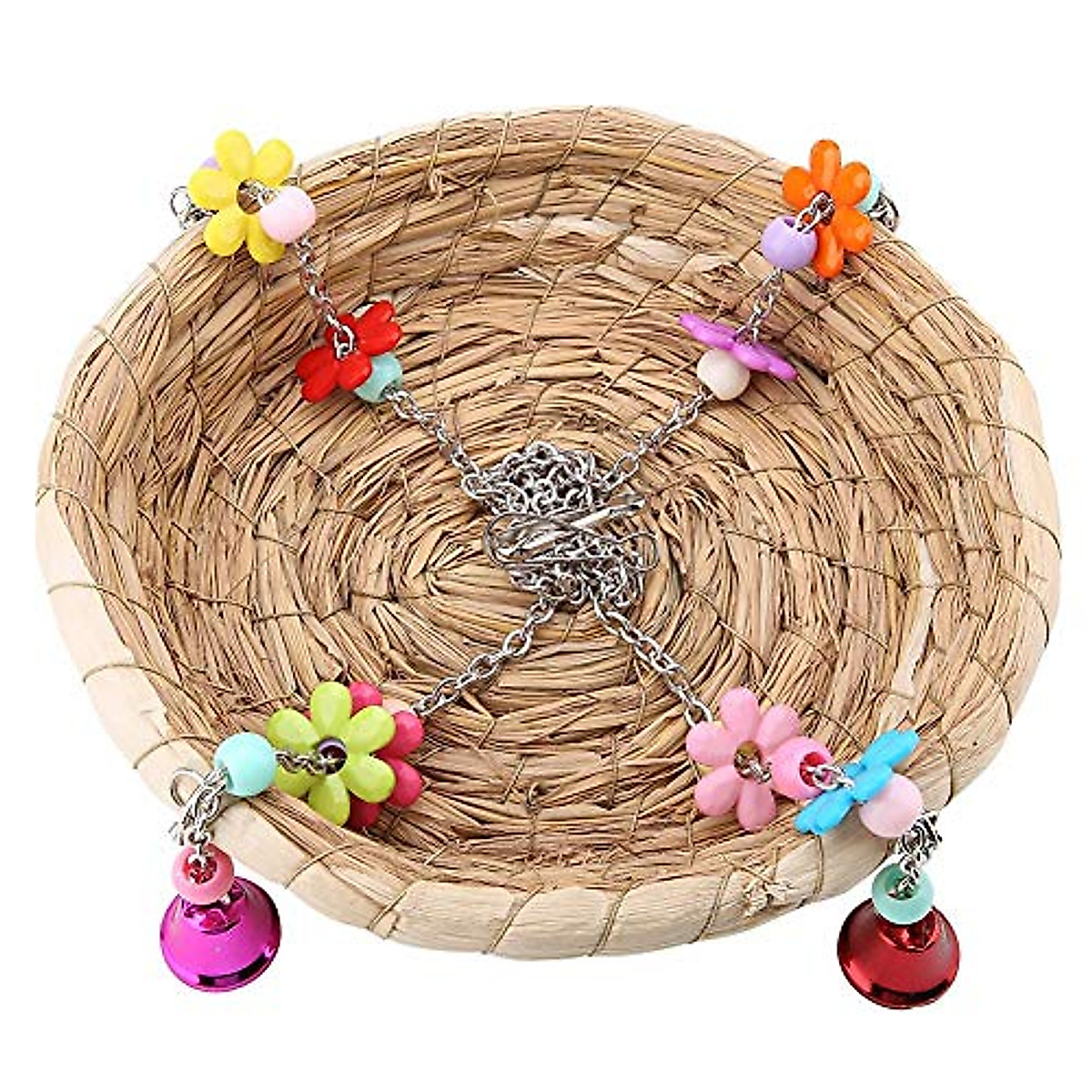 Bird Nest, Safe Parrot Straw Durable Bell Bird Toy Swing Nest Hanging on Birdcage