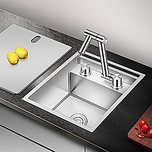 LiLiNaShop Drop-in Kitchen Sink,17-Inch Undermount Workstation Invisible Sink,18 Gauge Stainless Steel Single Groove Suit with Foldable Faucet,for Kitchen,Bar,Travel Trailer