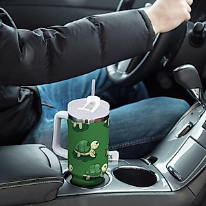 ALAZA Cute Cartoon Turtles 40 oz Tumbler Water Bottle with Straw Lid and Handle,Reusable Insulated Stainless Steel Cup for Women Men Travel Car Cup Holder