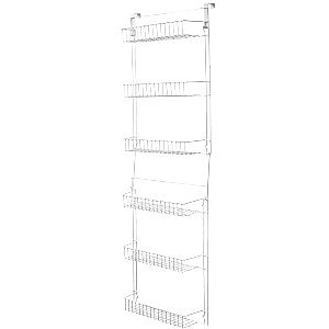 Lavish Home Powder Coated Steel Closet Organizer, 6-Tier Shelves, Over the Door Pantry Organizer, with Adhesive Hooks, White