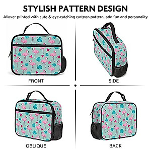 Insulated Lunch Box for Women Men, Large Capacity Reusable Lunch Bag with Front Pocket and Side Pocket, Meal Prep Cooler Tote for Work School Picnic Travel (Flamingo)