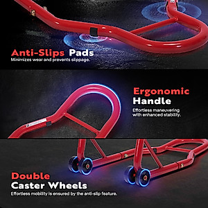 SPECSTAR Motorcycle Stand, 441 Lbs Capacity Rear Wheel Lift with U+L Adjustable Swingarm Spool, Heavy Duty Paddock Stand for BMW Suzuki Yamaha Honda Kawasaki, Black