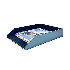 UnionBasic PU Leather Stackable Office File Document Tray Case Rack Desk File Document Organizer Holder (1-Layer, Maui Blue)