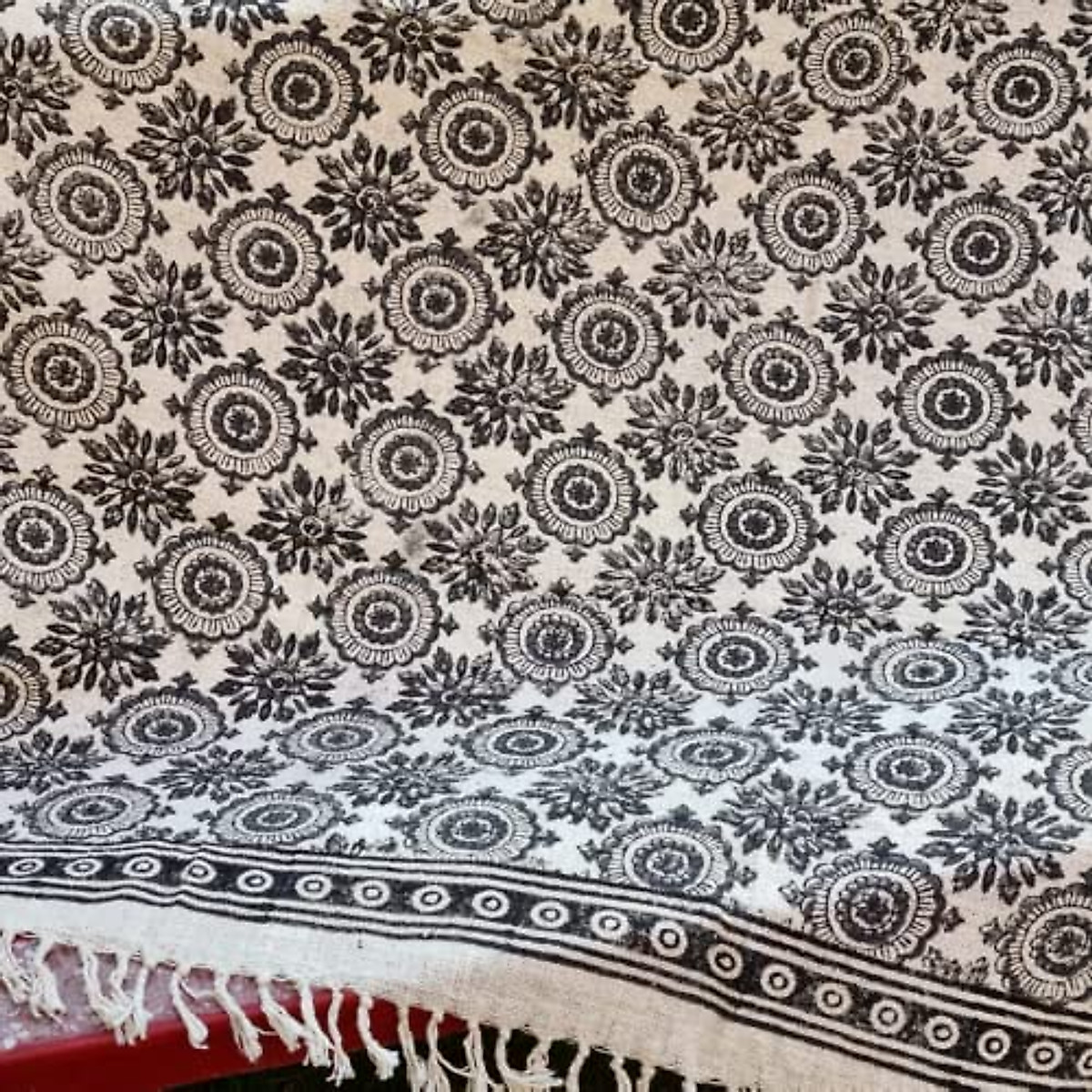 InstyleCraft - Cotton Throw Blanket - Woven Warm Boho Decor Couch Chair Sofa Bed Kitchen Living Room - Block-Printed - Chair Blanket with Tassels for Outdoor Camping Beach Picnic