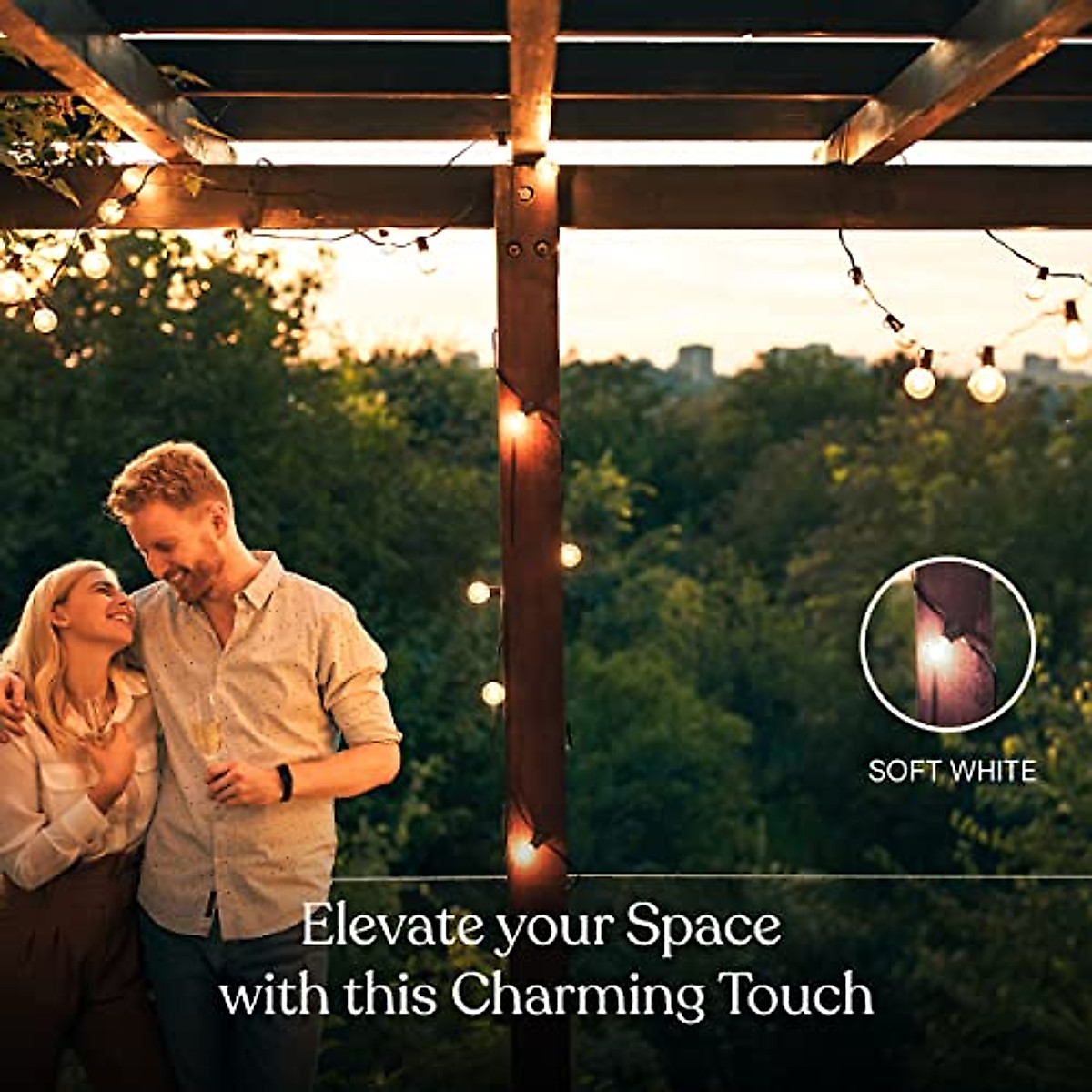 Brightech Ambience Pro Solar Powered LED Outdoor String Lights - 27 Ft Commercial Waterproof Patio Lights with Edison Bulbs - Durable String Lights for Outside, Backyard, Porch - 1W, Soft White