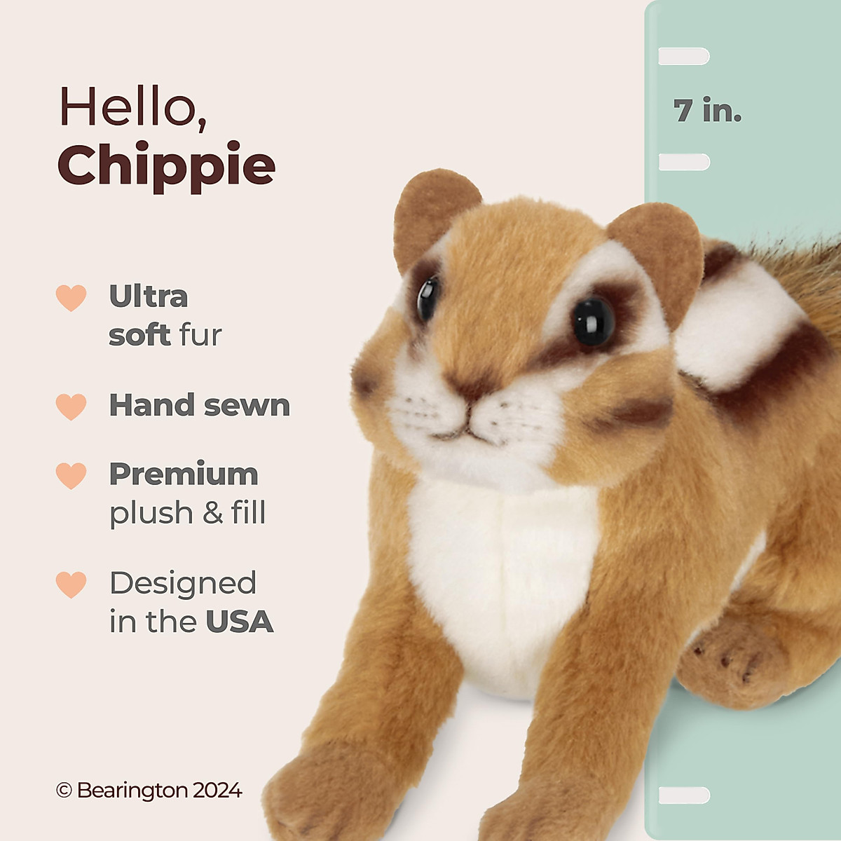 Bearington Collection Chippie Plush Chipmunk Stuffed Animal, 7 Inch