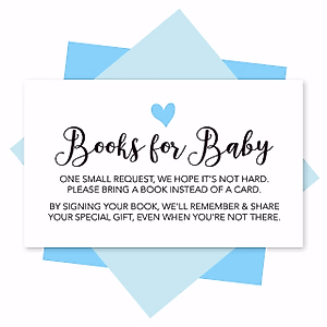 Hadley Designs 25 Books For Baby Shower Request Cards - Blue Baby Shower Invitation Inserts, Book Request Baby Shower Guest Book Alternative, Bring A Book Instead Of A Card for Boys