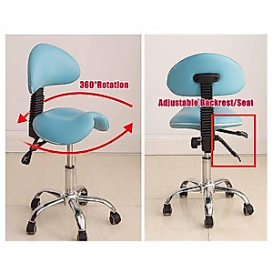 NUNETH Saddle Chair Dental Hygienist, 48-58 Cm Saddle Stool Rolling Chair with Adjustable Back Rest, Ergonomic Medical Salon Chair for Hospital (Color : Blue)