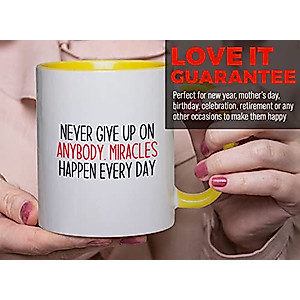 Bubble Hugs Nurse 2Tone Yellow Mug 11oz - Never give up - Labor Clinical Certified Nursing Assistant Surgical Emergency Oncology Practitioner