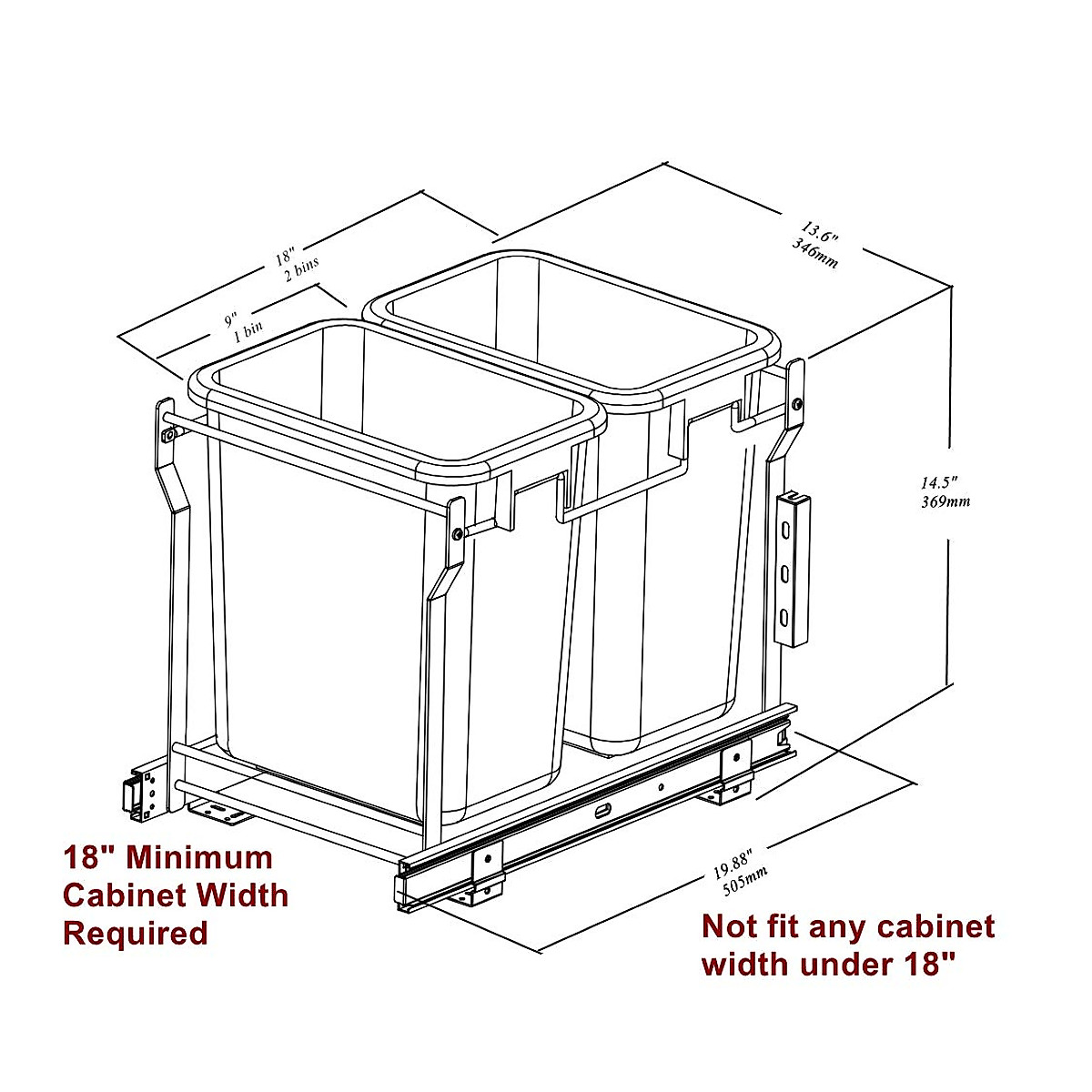 Silverline Double 20 Qt. Kitchen Cabinet Pull-Out White Waste Container Recycle Trash Can