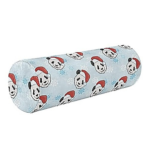 Vnurnrn Panda in A Santa Hat Neck Support Pillow Round Neck Roll Bolster Cylinder Pillow Cervical Pillows Body Pillow for Leg Knee Back Head Support for Work Men Women Bed