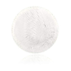 50cm/ 20inch Soft Round Faux Sheepskin Rugs, Faux Plush Fur Area Rugs, Ultra Soft Fluffy Rugs for Living Room Bedroom Floor Sofa (White)