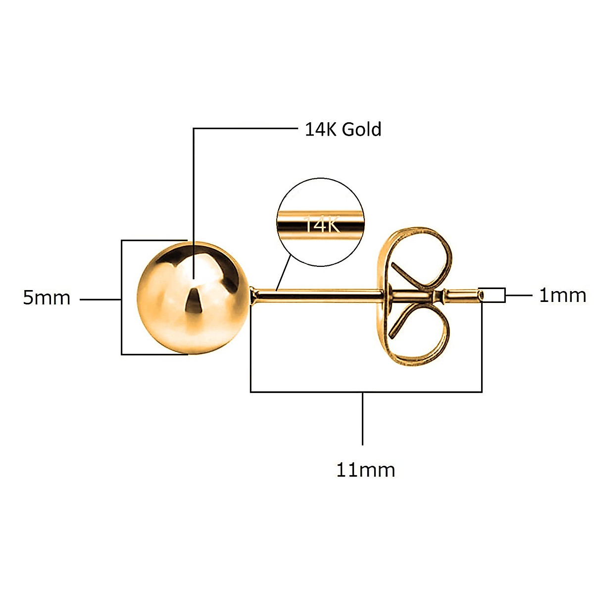 Savlano 14K Gold Ball Stud Earrings For Women - Made in Italy Comes With Savlano Gift Box (Yellow, 5mm)