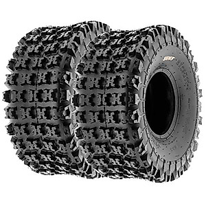 Set of 4 SunF 21x7-10 Front & 20x11-8 Rear ATV UTV Knobby Sport Tires,6 PR Tubeless A027