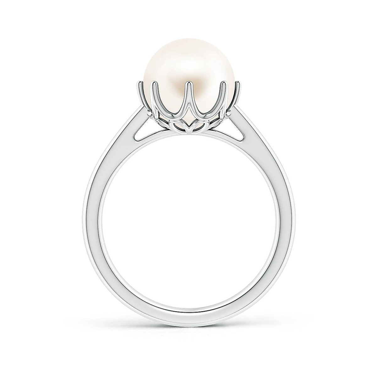 Angara Freshwater Cultured Pearl Crown Ring in Sterling Silver (8mm Single Pearl) - June Birthstone Size 7