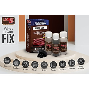 Leather Max Grey Mix Vinyl and Leather Repair Kit - Restorer of Your Furniture, Jacket, Sofa, Boat or Car Seat, Easy Instructions to Match Any Grey Color, Restore Any Material, Bonded, Italian