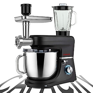 COOKLEE 6-IN-1 Stand Mixer, 8.5 Qt. Multifunctional Electric Kitchen Mixer with 9 Accessories for Most Home Cooks, SM-1507BM (Pure White)