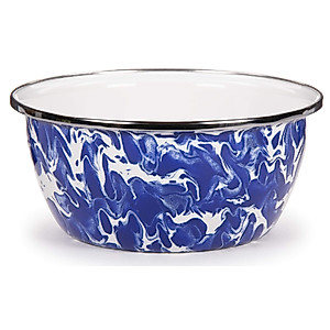 Enamelware - Colbalt Blue Swirl Pattern - 3 Cup Salad Bowl