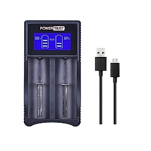 PowerTrust Smart Charger,LCD Universal Intelligent USB Dual Battery Charger for Rechargeable Li-ion Batteries 18650 26650 22650 18490 18350 17670 17500 16340 RCR123 14500, Ni-MH Ni-Cd A AA AAA C