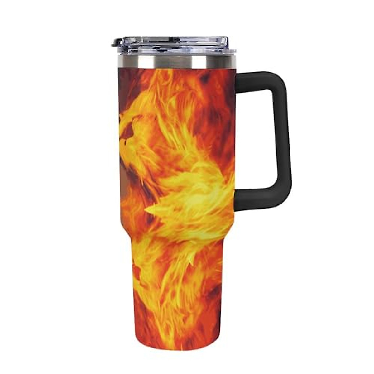 FJWKLRBV Fire Vs Ice Art 40 Oz Water Bottle, Stainless Steel Tumbler with Handle And Straw, Extra Large Insulated Tumbler, Flip Straw Tumblers for Sports, Work, Car, Travel And Weekends