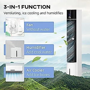 HOMCOM 42" Oscillating Evaporative Air Cooler for Home Office with Timer, 3-In-1 Ice Cooling Tower Fan Humidifier with 3 Modes, 3 Speeds, LED Display and Remote Control