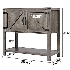 4ever2buy Farmhouse Coffee Bar Cabinet with Barn Doors, Grey Coffee Bar Stand with Storage, 36 inch Coffee and Tea Bar with Bottom Shelf for Living Dining Room