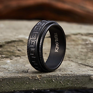 King Will 8mm Black Spinner Stainless Steel Ring Fidget Ring Anxiety Ring for Men Greek Key Pattern