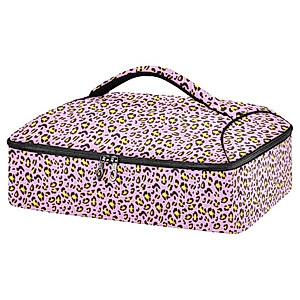 Kcldeci Insulated Thermal Food Carrier Insulated Casserole Carrier for Hot or Cold Food,Pink and Yellow Leopard Insulated Tote Bag for Potluck Cookouts Parties Picnic,Lasagna Lugger