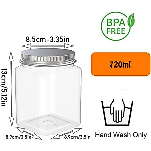 6 Pack 24 Oz Clear plastic jar, Refillable Kitchen Storage Containers, For Kitchen & Household, Aluminum cap.