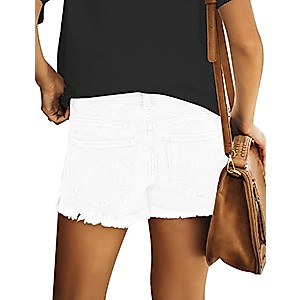 luvamia Women's Casual Mid Rise Denim Shorts Stretch Ripped Raw Hem Jean Shorts Jean Shorts Loose Women Boyfriend Jeans Shorts For Women Loose Fit Denim Shorts Women Frayed Brilliant White Size Xlarge